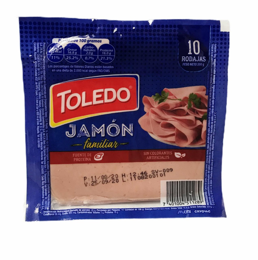 JAMON FAMILIAR TOLEDO 200 G | Supermercado El Éxito